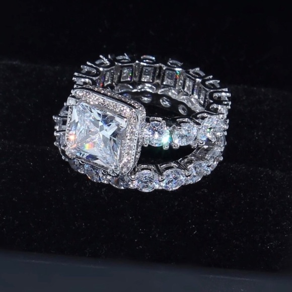 Jewelry | Size 7 Silver Cz Diamond Engagement Ring Set | Poshmark